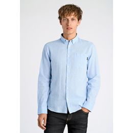 Leinenhemd LINDBERGH "Leinenhemd Relaxed Fit", Herren, Gr. L, Normalgr&ouml;&szlig;en, blau (sky blau), Obermaterial: 55% Leinen, 45% Baumwolle, Hemden
