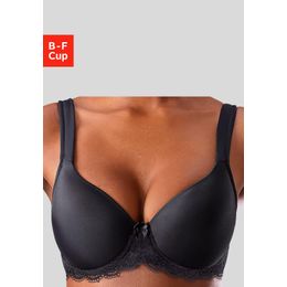 Schalen-BH Lascana, Damen, Gr. 75, Cup F, schwarz, Microtouch, Obermaterial: 85% Polyamid, 15% Elasthan, BHs Schalen-BH, mit B&uuml;gel, nahtlos vorgeformte Cups, Spitzendetails, Dessous
