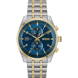 BOSS Herren BOSS Chronograph &raquo;SKYTRAVELLER&laquo; Quarzuhr, Armbanduhr, Herrenuhr, Edelstahlarmband, analog, Tag silber