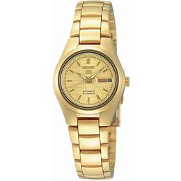 Seiko Damen Automatikuhr &raquo; 5&laquo; Armbanduhr, Damenuhr, Tag, Datum, Edelstahlarmband gold