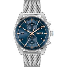 BOSS Herren BOSS Chronograph &raquo;SKYTRAVELLER&laquo; Quarzuhr, Herrenuhr, Armbanduhr, Stoppfunktion, Edelstahlarmband silber