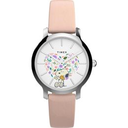 Timex Damen Quarzuhr &raquo;PEANUTS TRANSCEND&laquo; Armbanduhr, Damenuhr,Lederarmband, Leuchtzeiger rosa