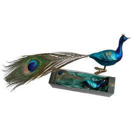 Weihnachtsbaumklammer &raquo;Pfau, Weihnachtsdeko, Christbaumschmuck&laquo; mundgeblasen blau Glas