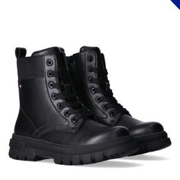 Tommy Hilfiger M&auml;dchen Schn&uuml;rboots Biker Boots, Winterboots mit Blockabsatz schwarz 30