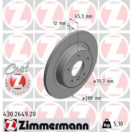 Zimmermann Bremsscheibe COAT Z 430.2649.20 hinten rechts links voll 288mm f&uuml;r OPEL YR00078280 13517857 13521008