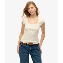 Superdry Damen Essential Kurzarm-t-shirt mit Eckigem Ausschnitt Wei&szlig; - Gr&ouml;&szlig;e: 42 210242200016171D020
