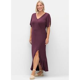 sheego Gro&szlig;e Gr&ouml;&szlig;en Jerseykleid in Wickeloptik, mit Volantrock, burgund, Gr&ouml;&szlig;e 56 - Damen