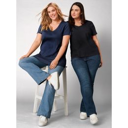 sheego Damen T-Shirt mit V-Ausschnitt, Rippqualit&auml;t, marine, Gr&ouml;&szlig;e 40/42