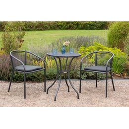 Garten-Essgruppe Merxx "Delos", grau (grafit, grau), B:54cm H:72cm T:61cm, Aluminium, Sitzm&ouml;bel-Sets, 2 Stapelsessel mit Sitzkissen, Tisch