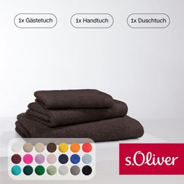 Handtuch Set s.Oliver "s.Oliver, Premium Qualit&auml;t, 600 gr/m&sup2;", braun, 3 Stk., Walkfrottier, Walkfrottier, Obermaterial: 100% Baumwolle, Handtuch-Sets, 1 G&auml;stetuch 30x50 cm, 1 Handtuch 50x100 cm, 1 Duschtuch 70x140 cm