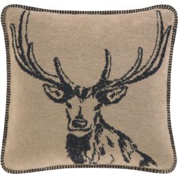 Dekokissen Biederlack "Deer", beige, gemustert, B:50cm L:50cm, Baumwolle, Polyester, Dekokissen_Sitzkissen_Kissenh&uuml;llen, klassisches Hirschmotiv