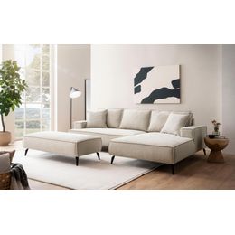 Ecksofa Home Affaire "TVINNU, L-Form, 275cm, in Cord und Leinenoptik", beige (hellbeige), B:275cm H:83cm T:173cm, Sofas, Ecksofa, wahlweise Recamiere rechts/links, schwarze F&uuml;&szlig;e, bequemer Sitzkomfort