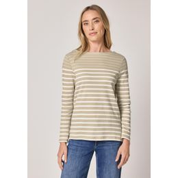 3/4-Arm-Shirt Street One, Damen, Gr. 44, cotton beige, Web, 100% Baumwolle, gestreift, normal normal, U-Boot-Ausschnitt, abgesteppt, Shirts 3/4-Arm-Shirt, aus reiner Baumwolle