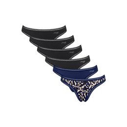 String Sloggi "String GO Crush String C6P 6er Pack", Damen, Gr. L, bunt (schwarz, blau), Obermaterial: 95% Baumwolle CO. 5% Elasthan EL., Unterhosen String