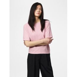 Kurzarmpullover Pieces "PCBREE SS O-NECK KNIT NOOS BC", Damen, Gr. M, roseate spoonbill detail:melange, Strick, Obermaterial: 80% Polyester, 20% Nylon, meliert, regular fit normal, Rundhals, Pullover, Materialmix, regular fit