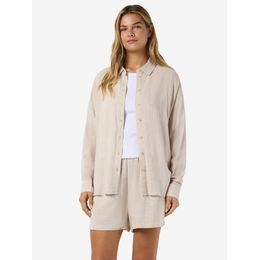 Langarmbluse Noisy may "NMLEILANI L/S LOOSE SHIRT WVN NOOS", Damen, Gr. S, natural, Web, Obermaterial: 77% Viskose, 23% Leinen, unifarben, loose fit normal, Blusen