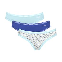 Minislip Sloggi "GO Crush Mini C3P", Damen, Gr. L, blau, light combination, Single Jersey, Obermaterial: 95% Baumwolle, 5% Elasthan, gemustert, unifarben, k&ouml;rpernah, Unterhosen, mit Spitzendetails
