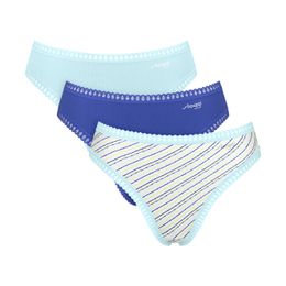 Slip Sloggi "GO Crush High leg C3P", Damen, Gr. L, blau, light combination, Single Jersey, Obermaterial: 95% Baumwolle, 5% Elasthan, Unterhosen Slip, mit Spitzendetails