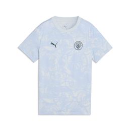T-Shirt Puma "Manchester City FtblCulture T-Shirt mit Allover-Print Jungen", Jungen, Gr. 152, sea glass tropical blau, Obermaterial: 100% Baumwolle; Rippe: 75% Baumwolle, 25% Polyester, clean, regular fit, Rundhals, Shirts T-Shirt