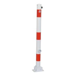 Schake Absperrpfosten Typ 460FUHB, umlegbar + Dreikantverschlu&szlig;, zum Einbetonieren, &Oslash; 60mm, wei&szlig; / rot incl. Bodenh&uuml;lse)