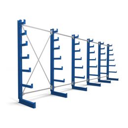 STIER Kragarmregal einseitig 5 Felder mit 6 absteigenden Ebenen 6500x2000x500mm enzianblau (905263)