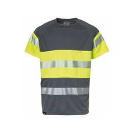 HOLEX Warnschutz T-Shirt grau/gelb Unisex-Gr&ouml;&szlig;e L aus Polyester/Baumwolle mit Reflektorstreifen und Rundhalsausschnitt f&uuml;r Arbeitsschutz, 091656 L)