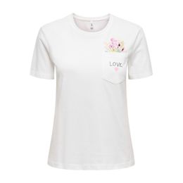 Kurzarmshirt Only "ONLPOLLY LIFE REG S/S POCKET TOP BOX JRS", Damen, Gr. M, cloud dancer print:flowers, Jersey, Obermaterial: 100% Baumwolle, bedruckt, regular fit normal, Rundhals, Shirts, Baumwolle, regular fit, Rundhals