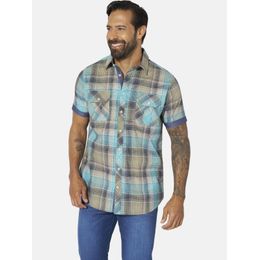 Kurzarmhemd Jan Vanderstorm "Kurzarmhemd KLENGT", Herren, Gr. 4XL, weit, blau (t&uuml;rkis kariert), Obermaterial: 100% Baumwolle CO., Hemden