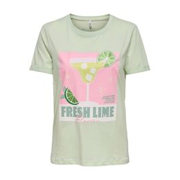 T-Shirt Only "ONLKITA S/S DRINKS TOP BOX JRS", Damen, Gr. S, gr&uuml;nlily print:dacey lime front, Jersey, Obermaterial: 100% Baumwolle, bedruckt, regular fit normal, Rundhals, Shirts T-Shirt, Baumwolle, regular fit, Rundhals