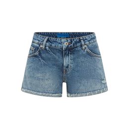 Jeansshorts HUGO BLUE "Galimon", Damen, Gr. 28, N-Gr, medium blau 428, Denim/Jeans, Obermaterial: 100% Baumwolle, Destroyed-Effekte, unifarben, kurz, Jeans Jeansshorts, Mid Rise, geschnittener Saum