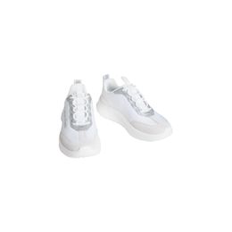 Slip-On Sneaker Calvin Klein "LIGHT EVA RUNNER NYL-SUE", Damen, Gr. 37, wei&szlig;, silberfarben, Leder, Synthetik, Textil, metallic, unifarben mit Farbeinsatz, Schuhe, Schlupfschuh, Slipper, Freizeitsneaker, Halbschuh mit Logo-Schriftzug