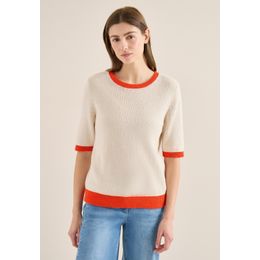 Kurzarmpullover Cecil, Damen, Gr. L (42), cherry tomato orange, Web, 65% Baumwolle, 35% Nylon, unifarben mit Farbeinsatz, comfort fit normal, Rundhals, Rippb&uuml;ndchen, Pullover, Rundhalsausschnitt