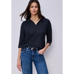 3/4-Arm-Shirt Street One, Damen, Gr. 38, schwarz (shadowed navy), Stoff, 50% Viskose, 47% Polyester, 3% Elasthan, unifarben, normal normal, hoch geschlossener Ausschnitt, abgesteppt, Shirts 3/4-Arm-Shirt, mit 3/4 &Auml;rmeln