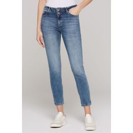 Regular-fit-Jeans SOCCX, Damen, Gr. 29, Normalgr&ouml;&szlig;en, smooth blau, Denim/Jeans, Material: 84% Baumwolle, 13% Polyester, 3% Elasthan, Zusatz: Enth&auml;lt nichttextile Teile tierischen Ursprungs (Badge), vintage, regular fit, Jeans, mit normaler Leibh&ouml;he
