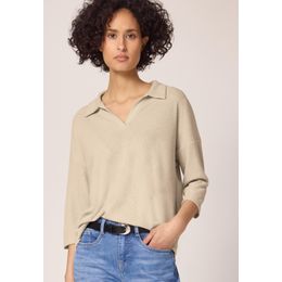 3/4-Arm-Shirt Street One, Damen, Gr. 34, cotton beige, Stoff, 50% Viskose, 47% Polyester, 3% Elasthan, unifarben, normal normal, hoch geschlossener Ausschnitt, abgesteppt, Shirts 3/4-Arm-Shirt, mit 3/4 &Auml;rmeln