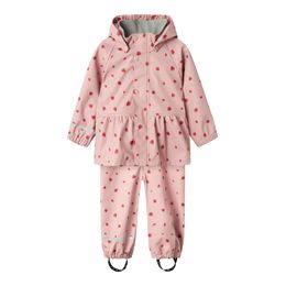 Regenjacke name it "NMFDRY10 RAIN SET AOP FO", M&auml;dchen, Gr. 98, pale mauve aop:strawberry, Web, Obermaterial: 100% Polyester, bedruckt, Basic normal, elastischer Bund, Jacken Regenjacke, mit passender Hose