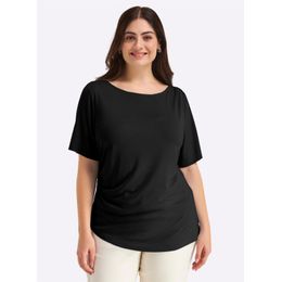 sheego Gro&szlig;e Gr&ouml;&szlig;en Shirt mit Drapierungen in der Taille, schwarz, Gr&ouml;&szlig;e 52/54 - Damen