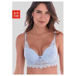 Push-up-BH s.Oliver "Romane", Damen, Gr. 80, Cup B, eisblau, Spitze, Obermaterial: 54% Polyamid, 37% Polyester, 9% Elasthan, BHs Push-up-BH, mit B&uuml;gel und graphischer Spitze in transparenter Optik, Dessous