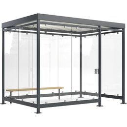 WSM &Uuml;berdachung K&ouml;ln mit Sitzbank und Ascher, offen, fertig montiert, B 3180 mm, mit Sitzbank, 9 Glaselemente