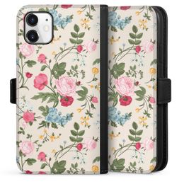 DeinDesign iPhone 11 Handy Klapph&uuml;lle Handyh&uuml;lle aus Kunst Leder schwarz Flip Case Ornament Flowers Vintage Sideflip mit Lasche