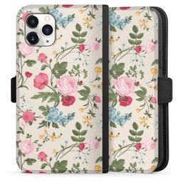 DeinDesign iPhone 11 Pro Handy Klapph&uuml;lle Handyh&uuml;lle aus Kunst Leder schwarz Flip Case Ornament Flowers Vintage Sideflip mit Lasche
