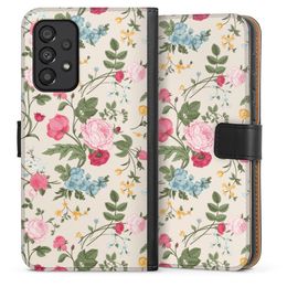 DeinDesign Galaxy A33 5G Handy Klapph&uuml;lle Handyh&uuml;lle aus Kunst Leder schwarz Flip Case Flowers Vintage Ornament Sideflip mit langer Lasche