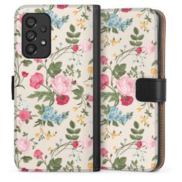 DeinDesign Galaxy A53 5G Handy Klapph&uuml;lle Handyh&uuml;lle aus Kunst Leder schwarz Flip Case Flowers Vintage Ornament Sideflip mit langer Lasche