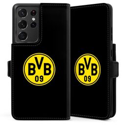 DeinDesign Galaxy S21 Ultra 5G Handy Klapph&uuml;lle Handyh&uuml;lle aus Kunst Leder schwarz Flip Case Logo Borussia Dortmund Bvb Sideflip mit Lasche
