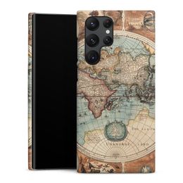 DeinDesign Galaxy S22 Ultra Handy Premium Case Smartphone Handyh&uuml;lle Schutzh&uuml;lle gl&auml;nzend Map World Map Vintage Premium Case