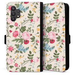 DeinDesign Galaxy A32 5G Handy Klapph&uuml;lle Handyh&uuml;lle aus Kunst Leder schwarz Flip Case Flowers Vintage Ornament Sideflip mit langer Lasche