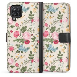 DeinDesign Galaxy A12 Handy Klapph&uuml;lle Handyh&uuml;lle aus Kunst Leder schwarz Flip Case Flowers Vintage Ornament Sideflip mit langer Lasche
