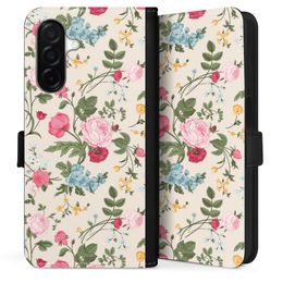 DeinDesign Galaxy A26 Handy Klapph&uuml;lle Handyh&uuml;lle aus Kunst Leder schwarz Flip Case Ornament Vintage Flowers Sideflip mit Lasche