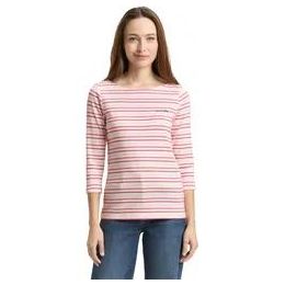 3/4-Arm-Shirt Tom Tailor, Damen, Gr. S, rot stripe, Single Jersey, Obermaterial: 97% Baumwolle, 3% Elasthan, gestreift, regular fit h&uuml;ftbedeckend, U-Boot-Ausschnitt, Shirts 3/4-Arm-Shirt, im Streifen-Design