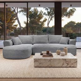Sofa-Garnitur MCW-P19, 3-Sitzer Couch Loungesofa, Stoff/Textil Cord (370 g/m&sup2;) Liegefl&auml;che links ~ hellgrau